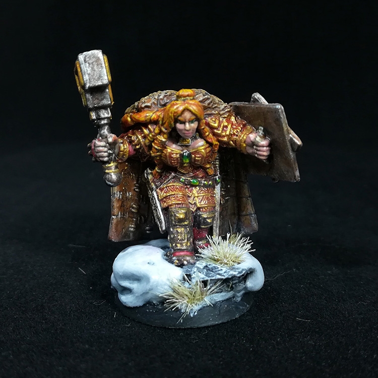 Painted D&D Female Dwarf Warrior Miniature - Frozen Fire Arts